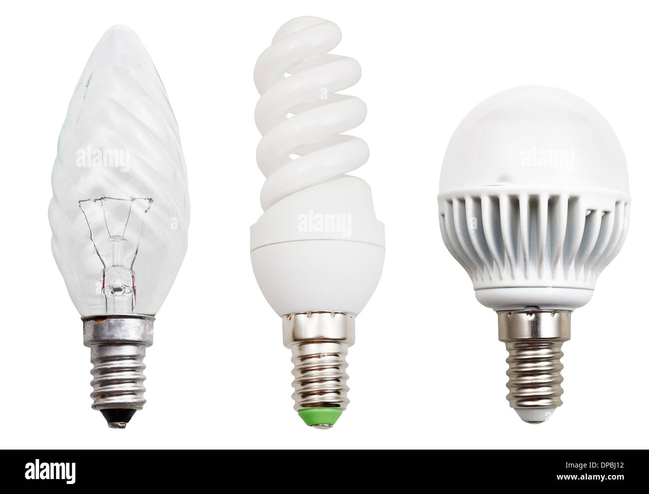 set of incandescent, compact fluorescent, LED light bulbs isolated on white background Stock ...