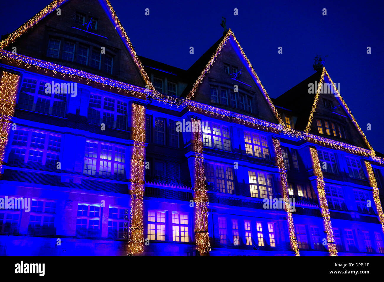 Christmas shopping, colorful illuminated facade of the department store ...