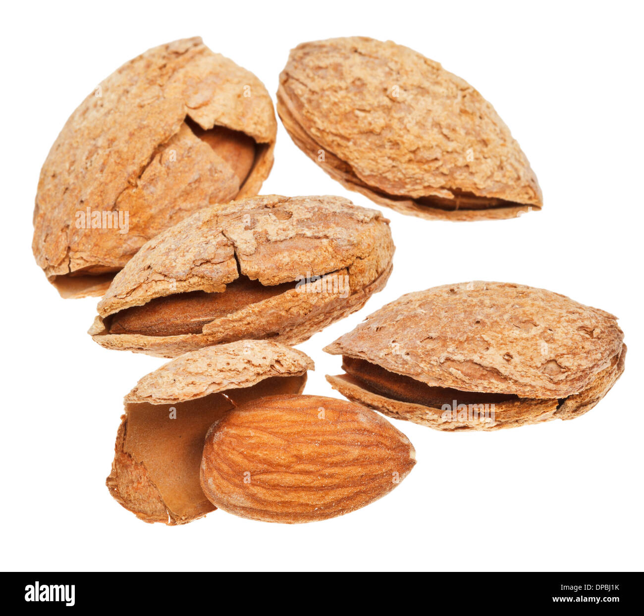 few fried almond nuts close up isolated on white background Stock Photo ...