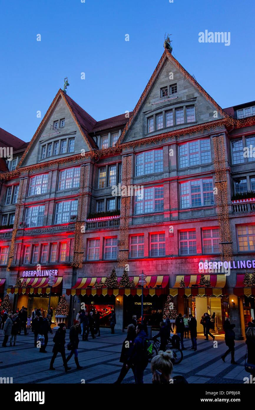 Christmas shopping, colorful illuminated facade of the department store ...