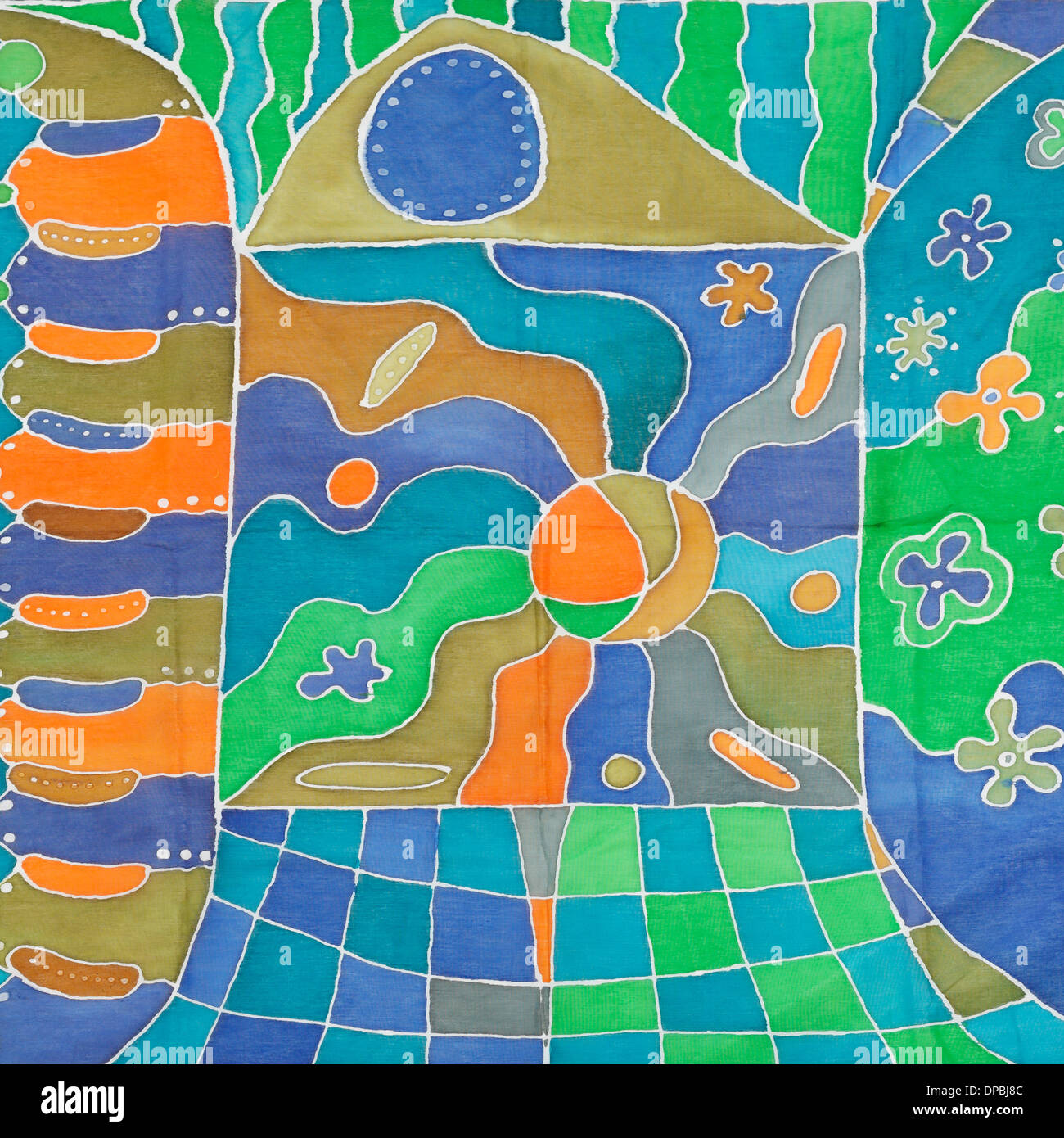 abstract nature pattern of painted silk batik on handmade scarf Stock ...