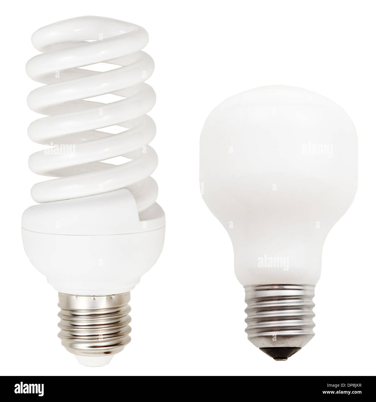 two lamps - incandescent and helical compact fluorescent light bulbs ...