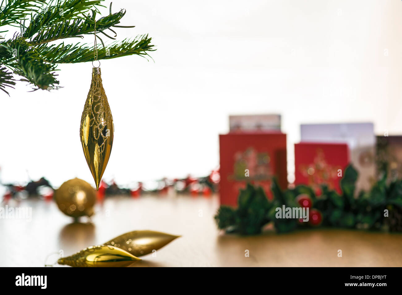 Christmas bauble decorations hanging from a tree Stock Photo - Alamy