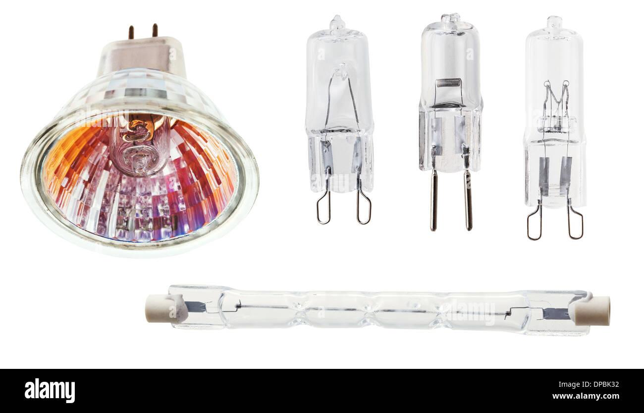 set of halogen light bulbs isolated on white background Stock Photo - Alamy