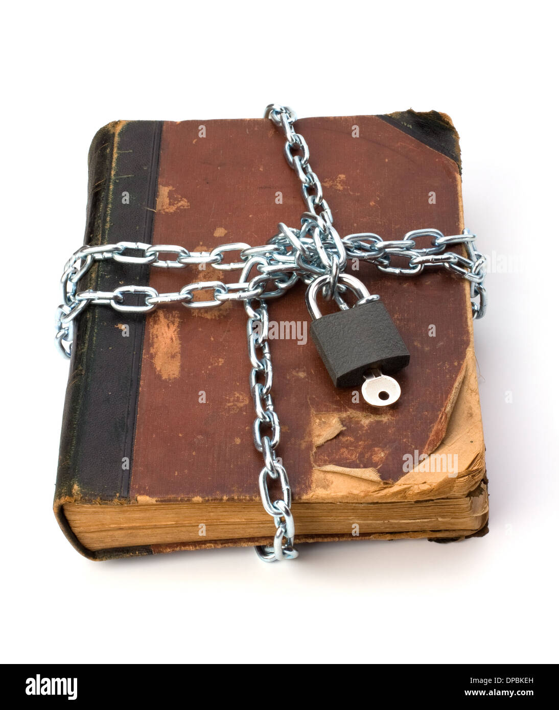 tattered book with chain and padlock isolated on white background Stock ...