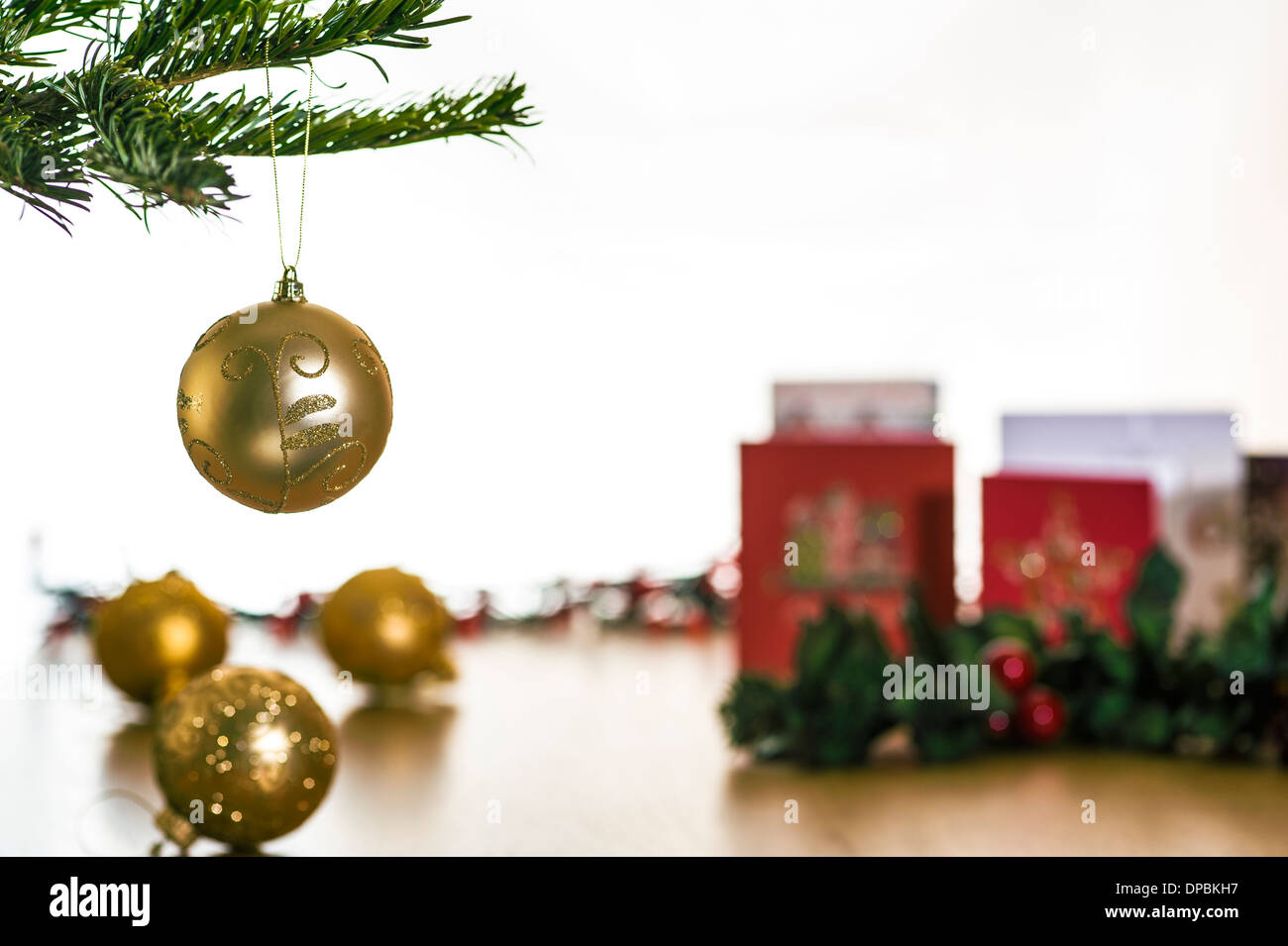 Christmas bauble decorations hanging from a tree Stock Photo - Alamy