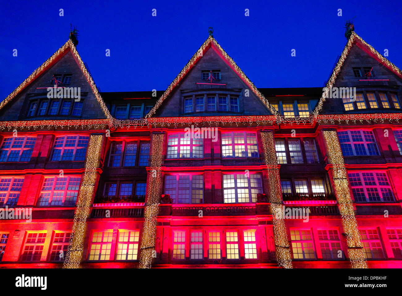 Christmas shopping, colorful illuminated facade of the department store ...