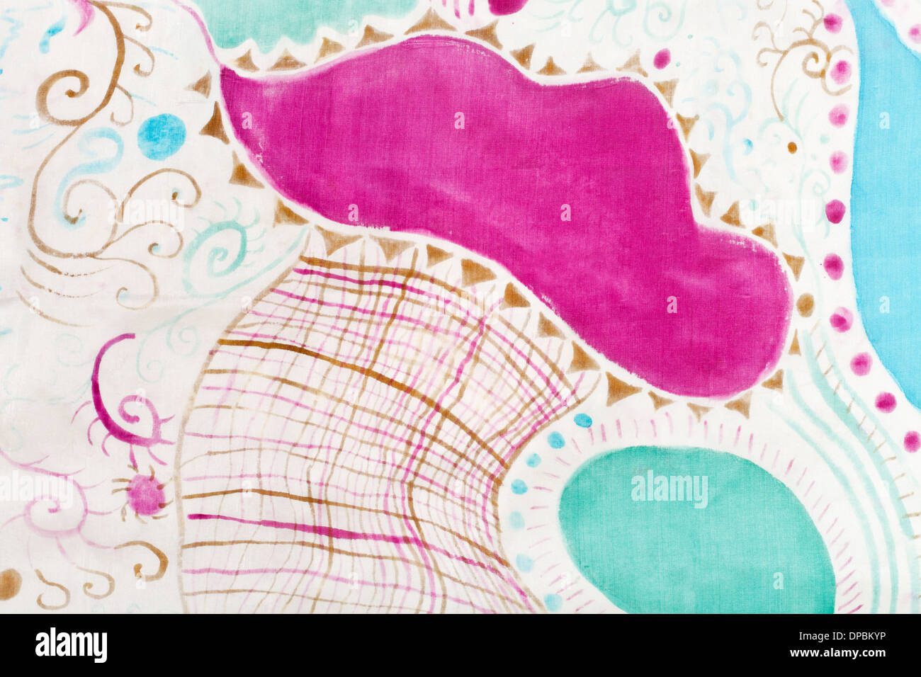 abstract pink floral pattern of painted silk batik on handmade scarf ...