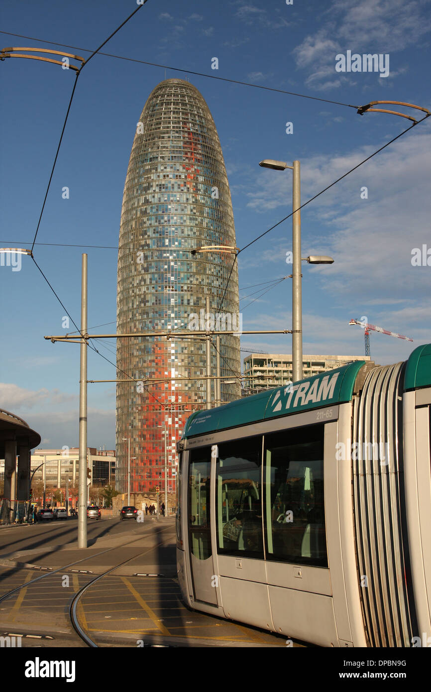 Torre Agbar colorful tower in Barcelona Stock Photo - Alamy