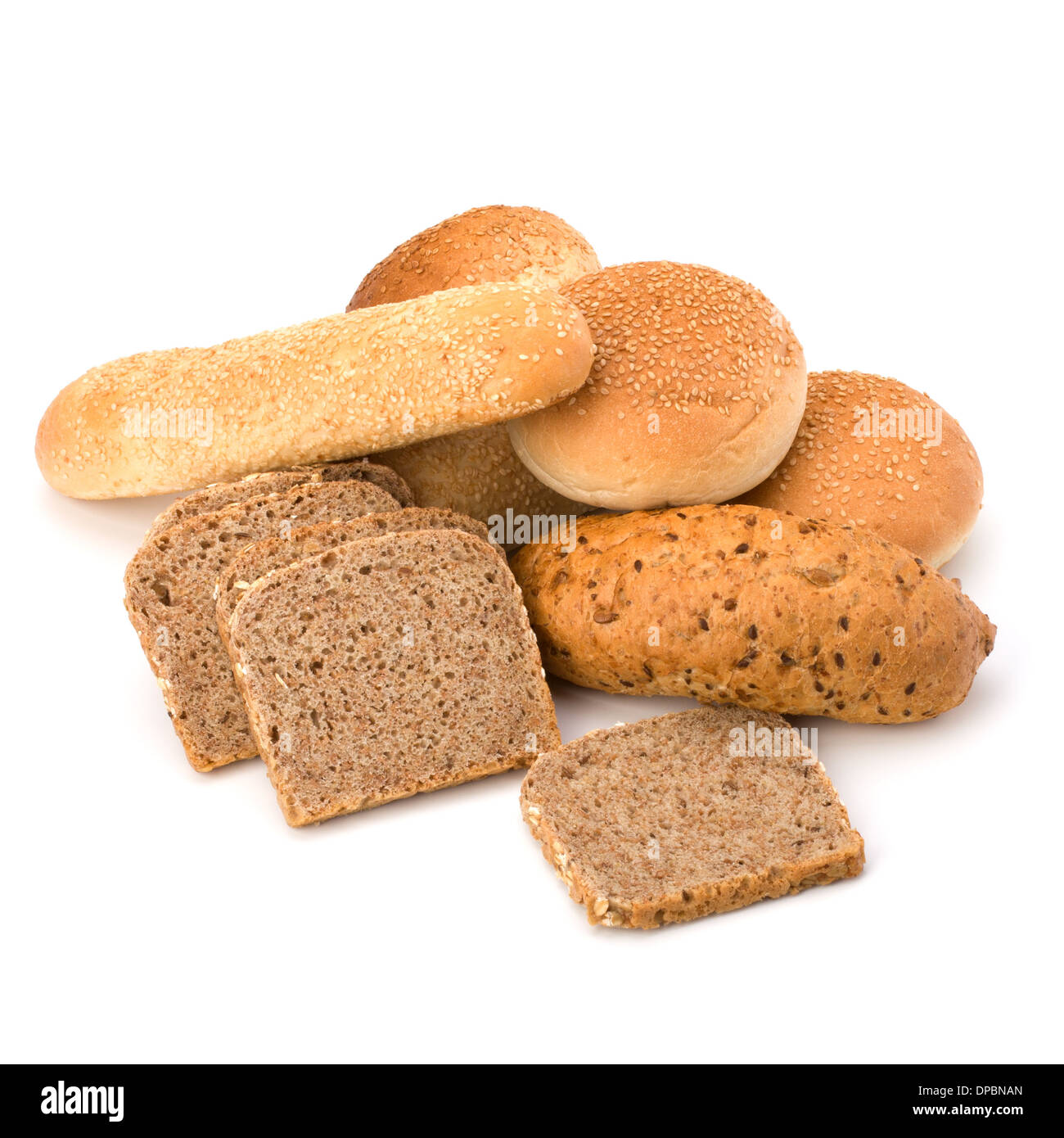 Bread loafs and buns variety isolated on white background Stock Photo ...