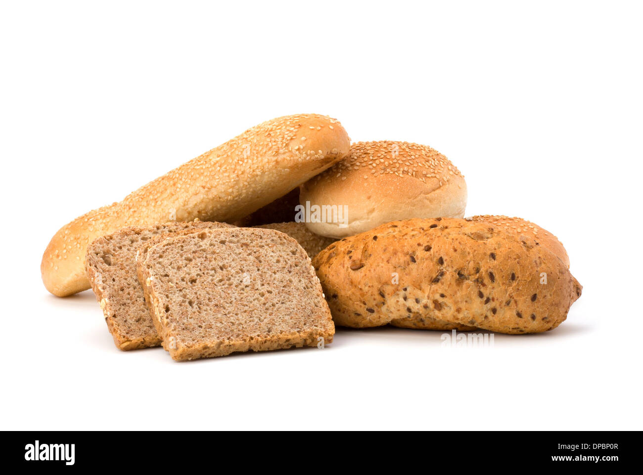 Bread loafs and buns variety isolated on white background Stock Photo ...
