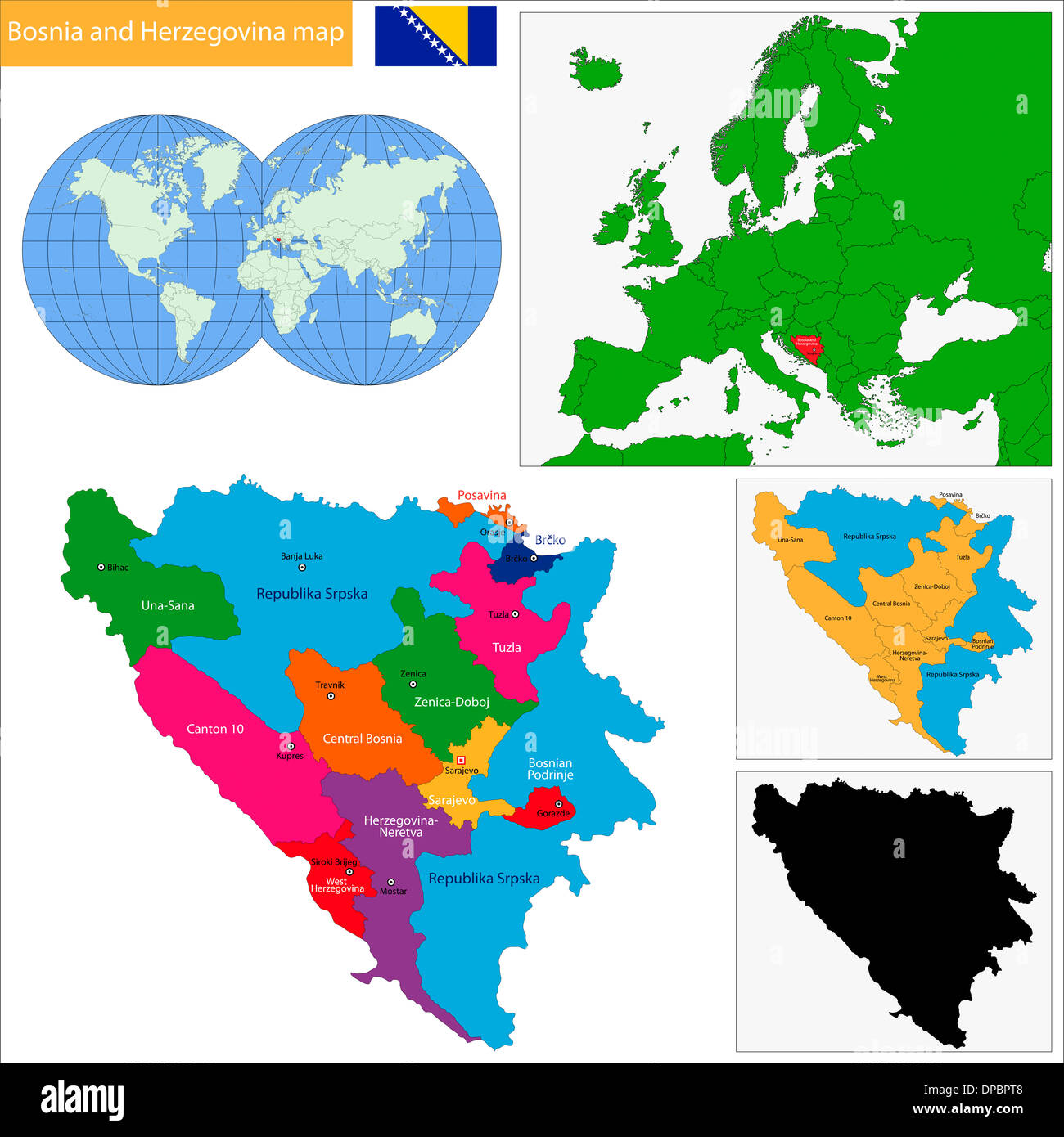 Map of administrative divisions of Bosnia and Herzegovina Stock Photo ...