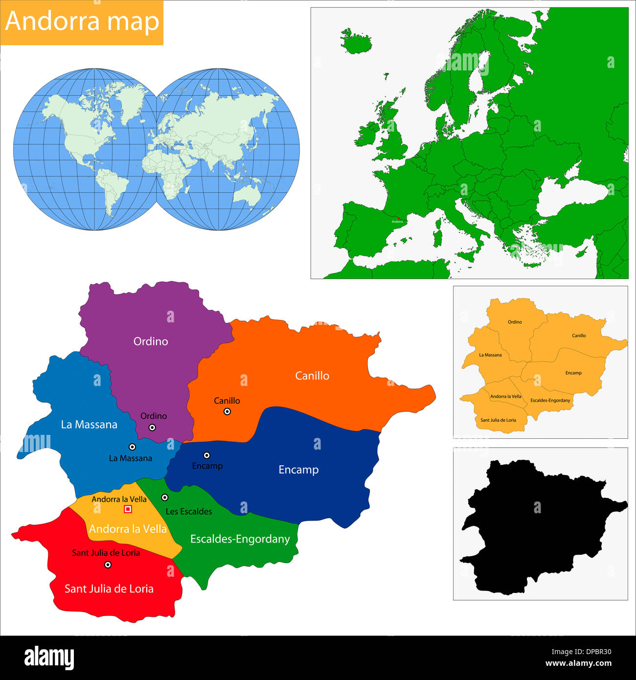 Map of administrative divisions of Principality of Andorra Stock Photo ...