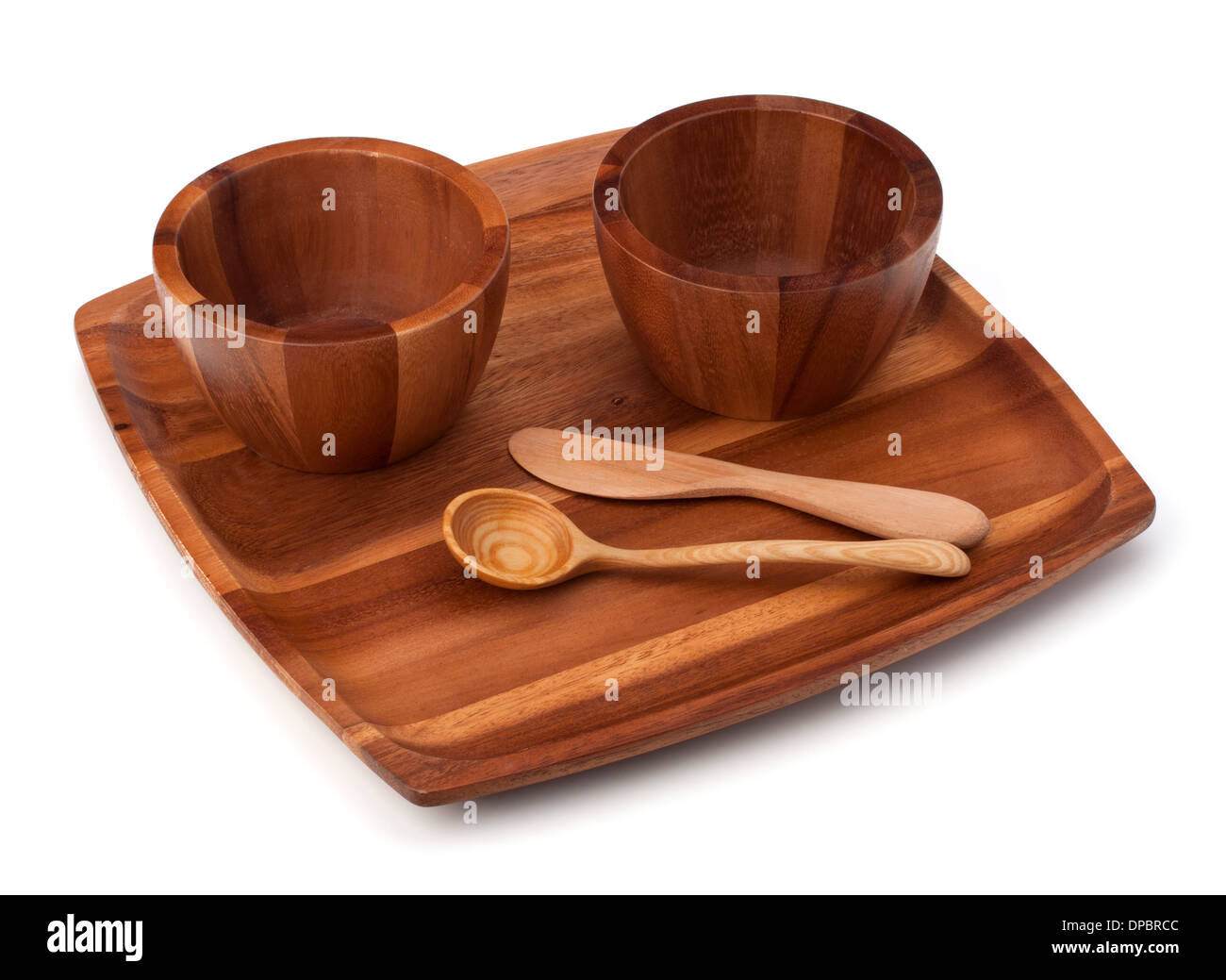 Handmade wooden kitchen dishes isolated on white background Stock Photo ...