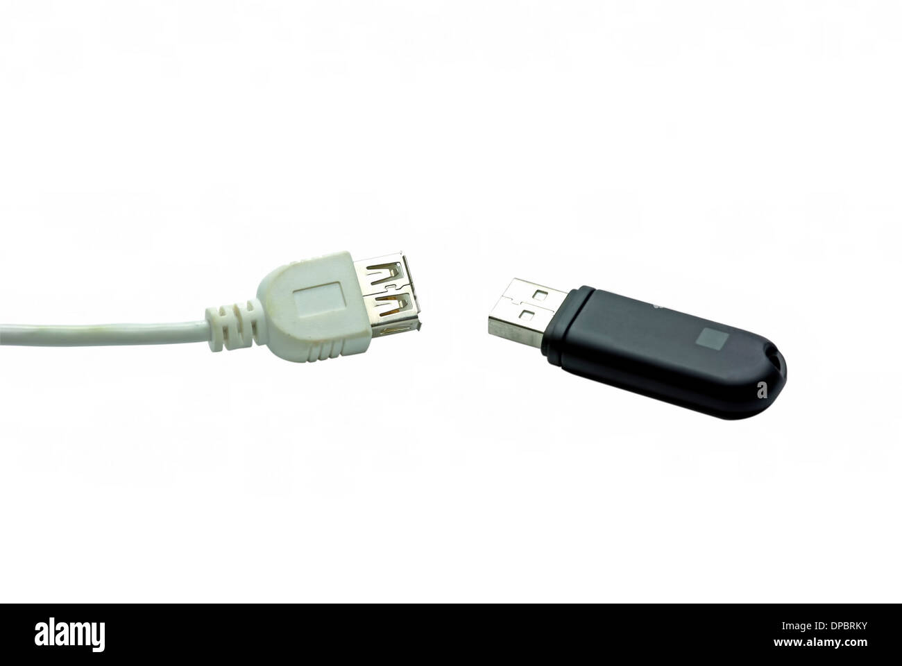 USB stick and cable on a white background Stock Photo - Alamy
