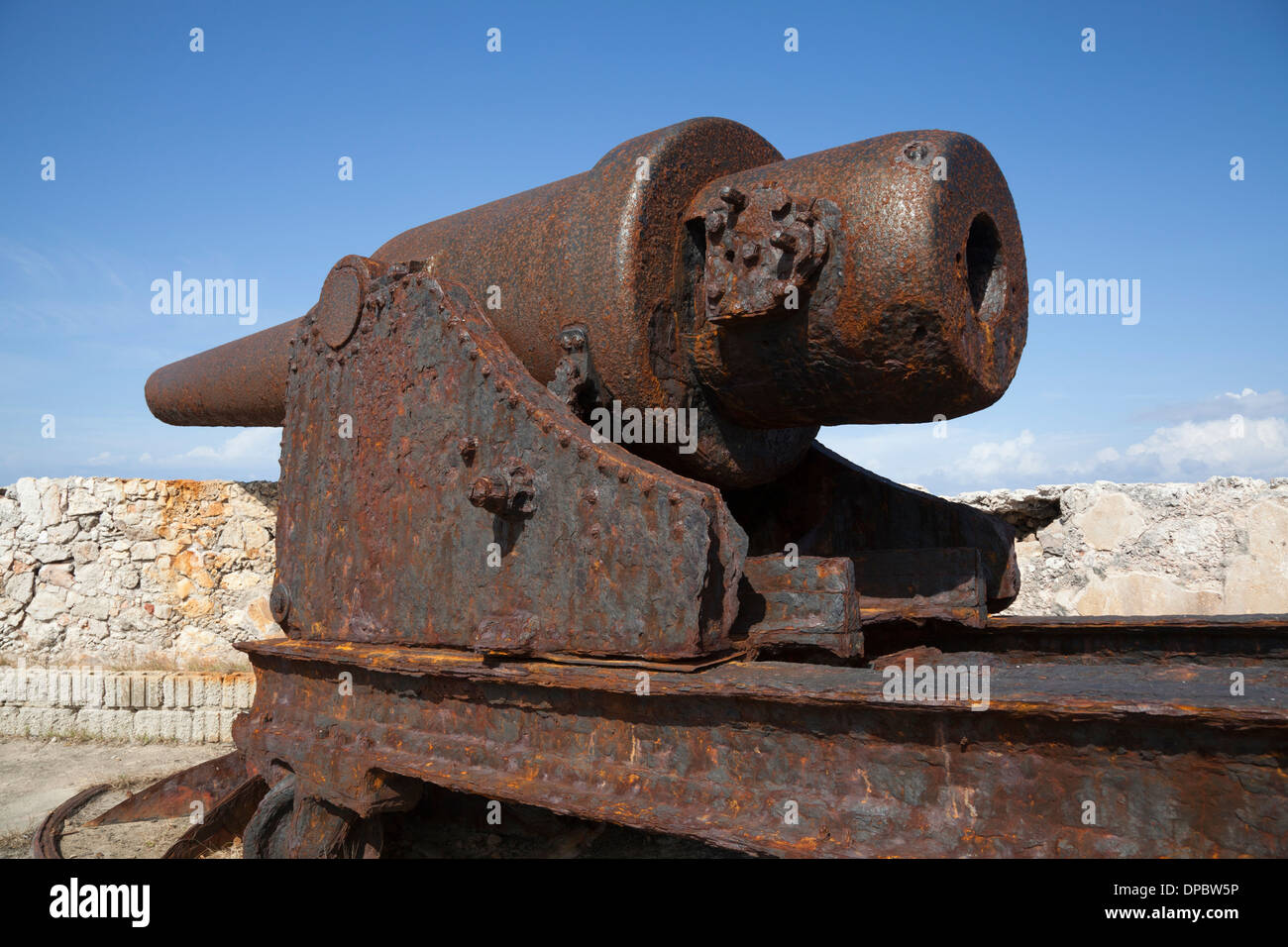 Rusting coast artillery cannons dating from the 1870s guarding the ...
