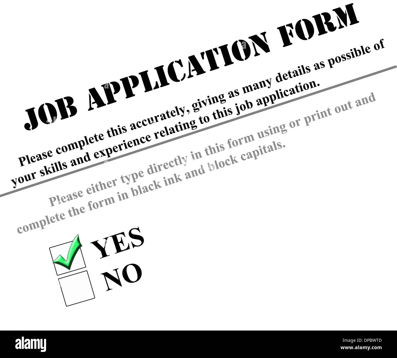 Checked box on Yes on job application form Stock Photo - Alamy