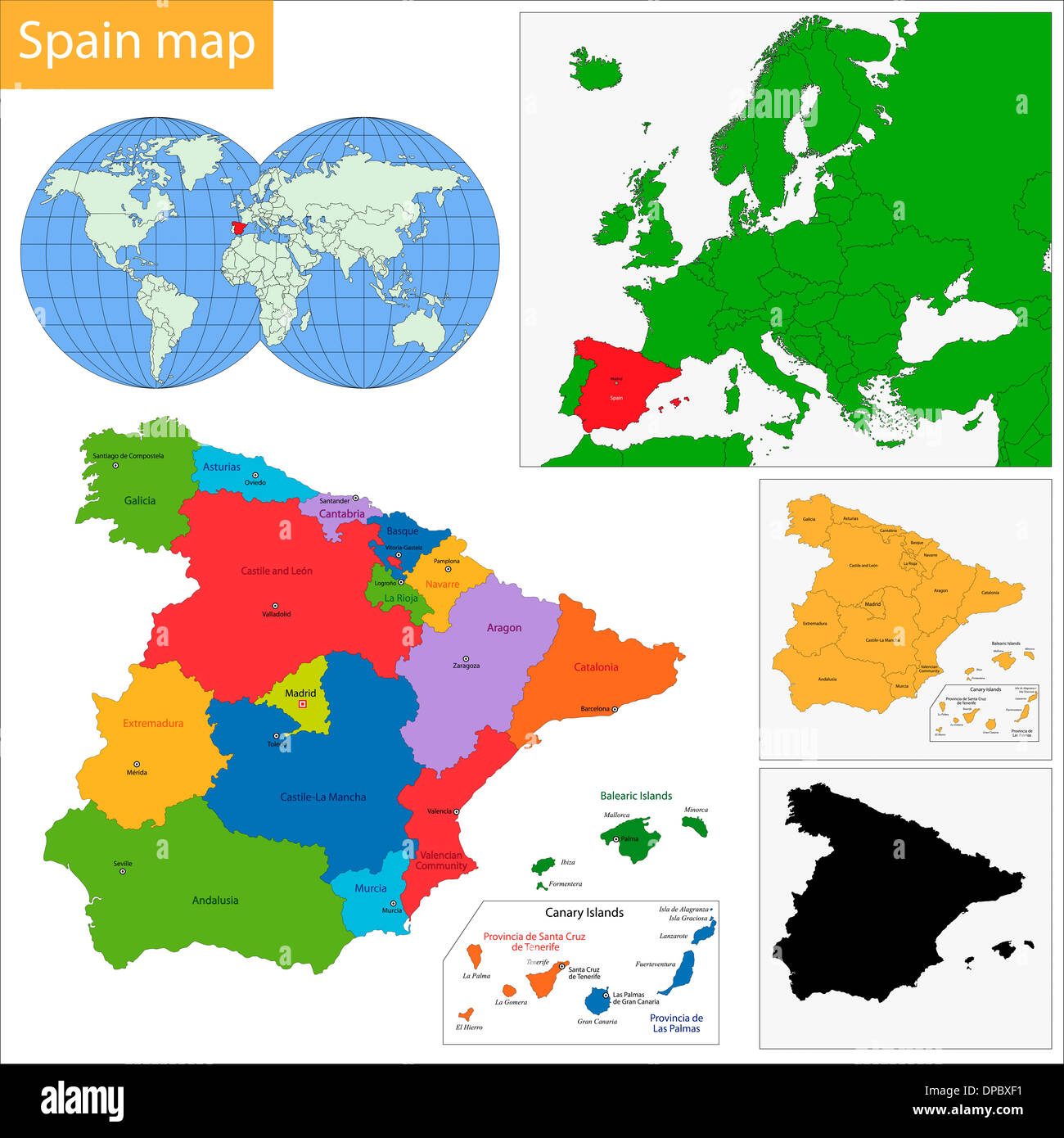 Spain administrative map hi-res stock photography and images - Alamy