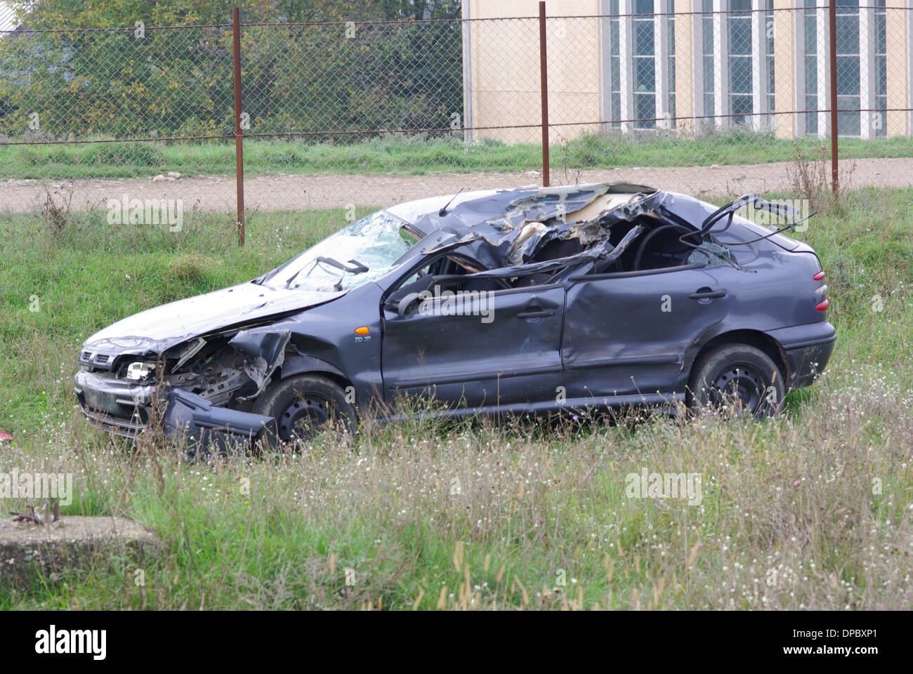 Destroyed blue car after an traffic accident Stock Photo - Alamy