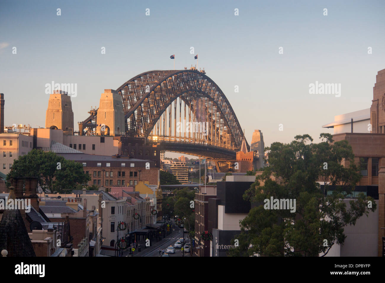 View along George Street in The Rocks historic district to Sydney ...