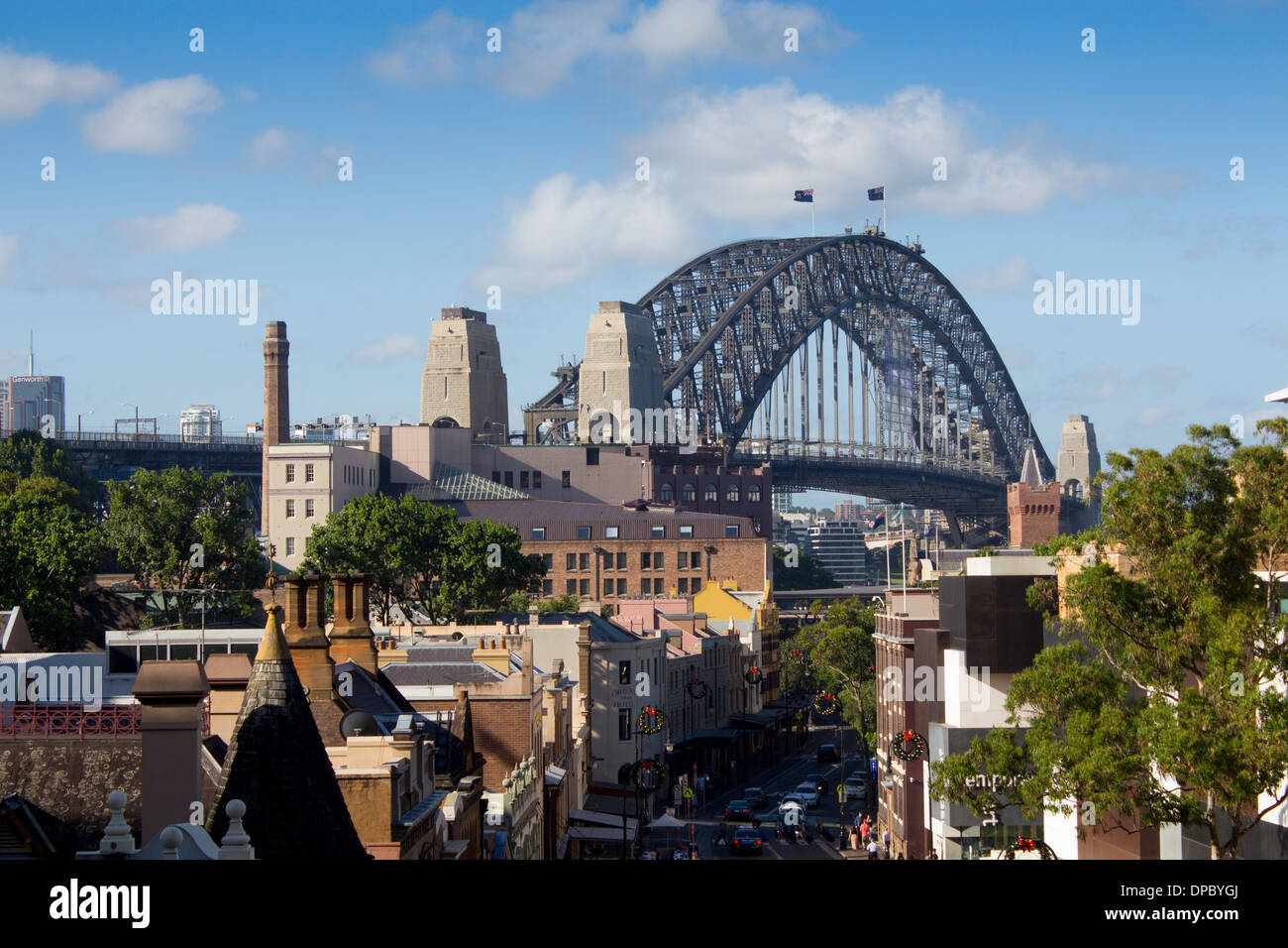 View along George Street in The Rocks historic district to Sydney ...