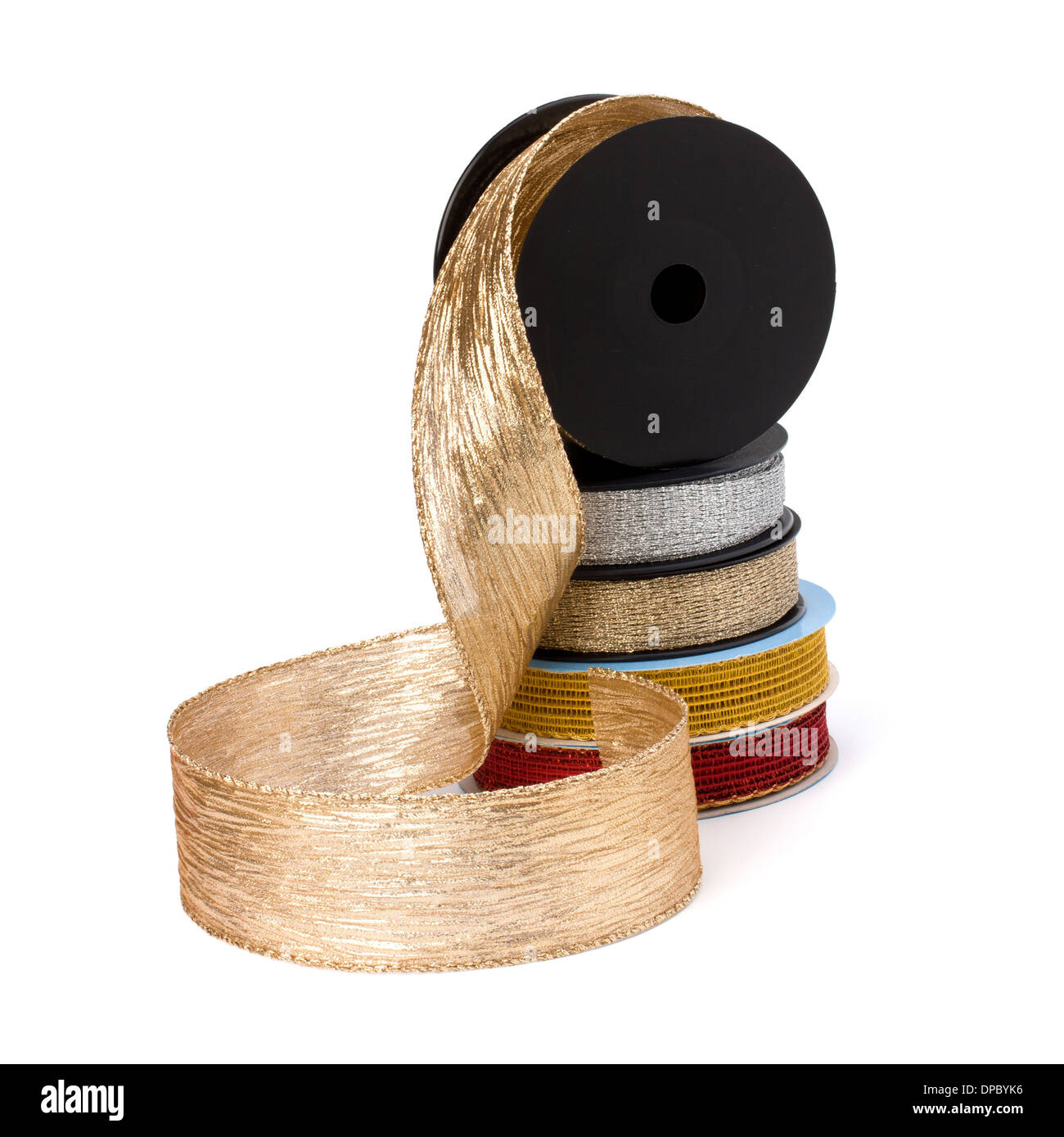 Festive ribbons stack isolated on white background Stock Photo - Alamy