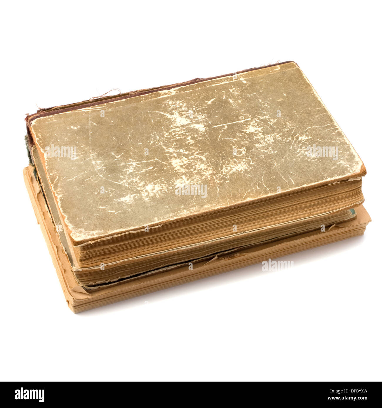 tattered book stack isolated on white background Stock Photo - Alamy