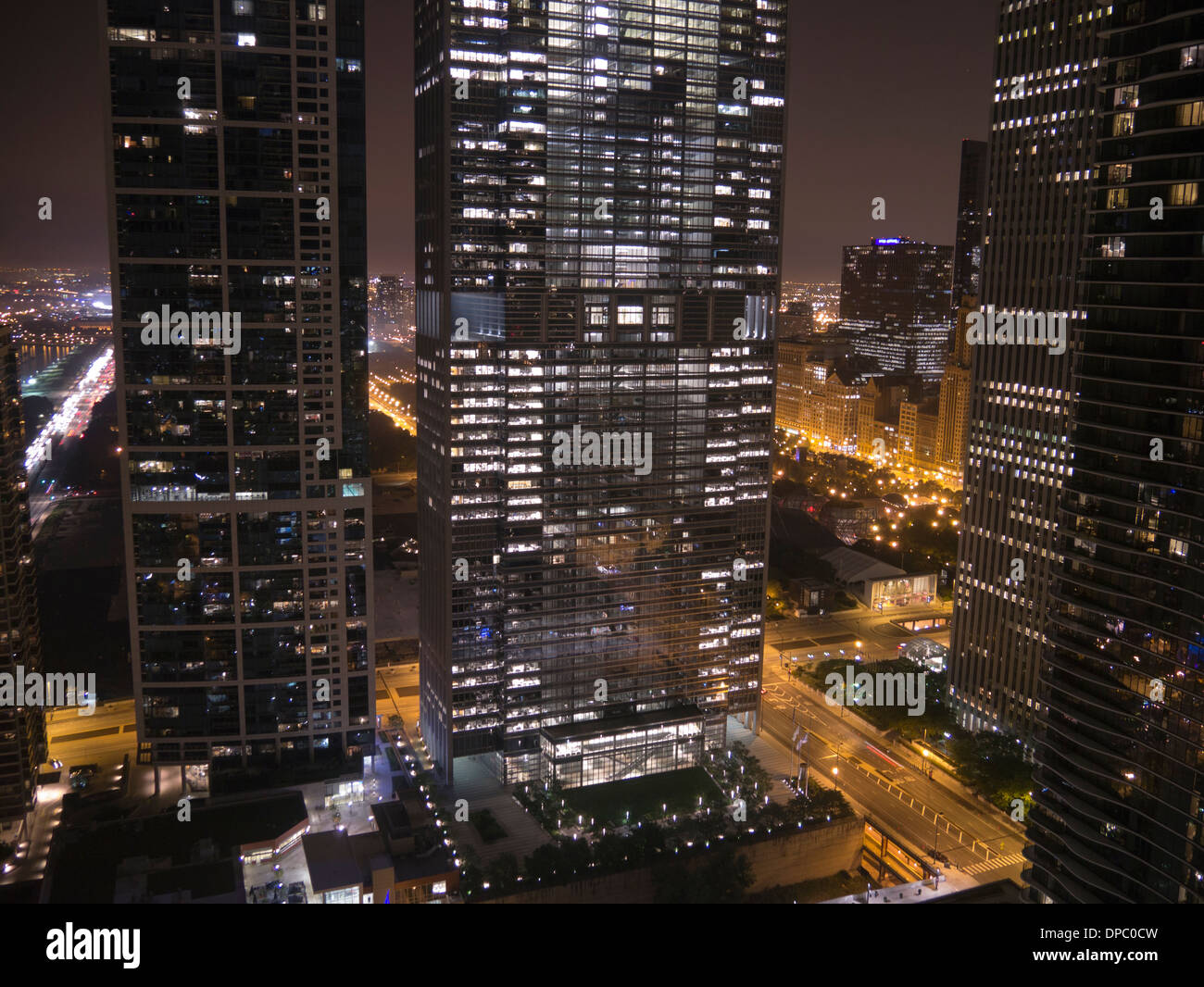 A view from Ocean residential block at night looking over Chicago Stock ...