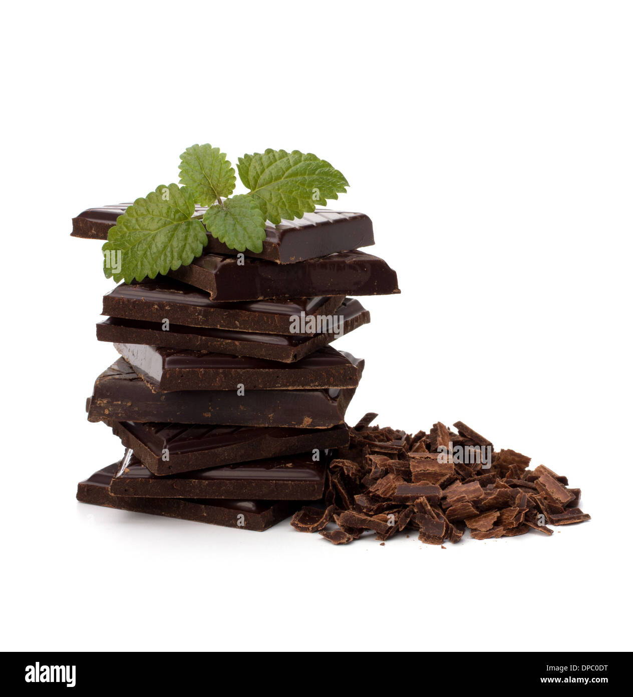 Chocolate bars stack and mint leaf isolated on white background Stock ...