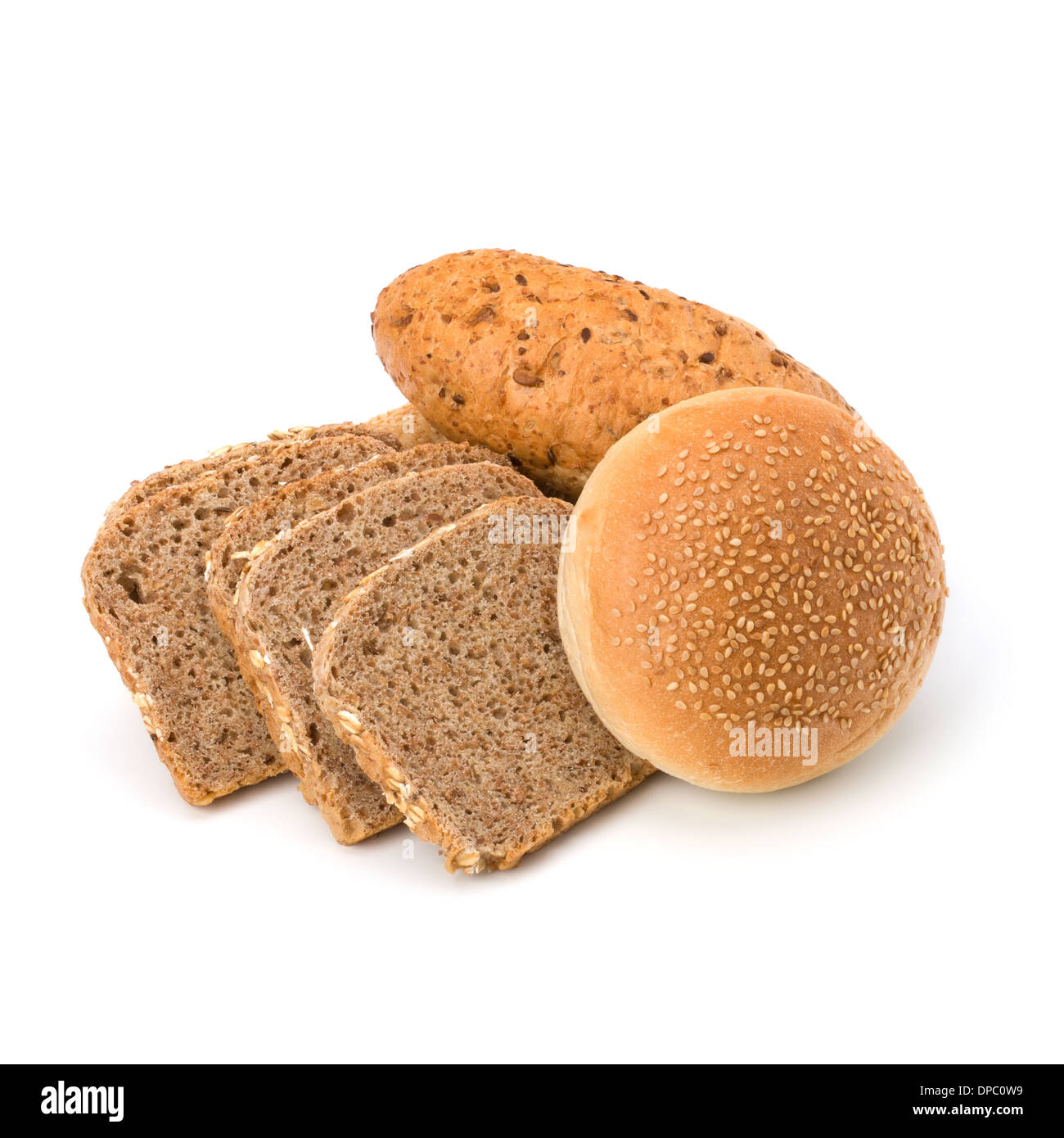 Bread loafs and buns variety isolated on white background Stock Photo ...