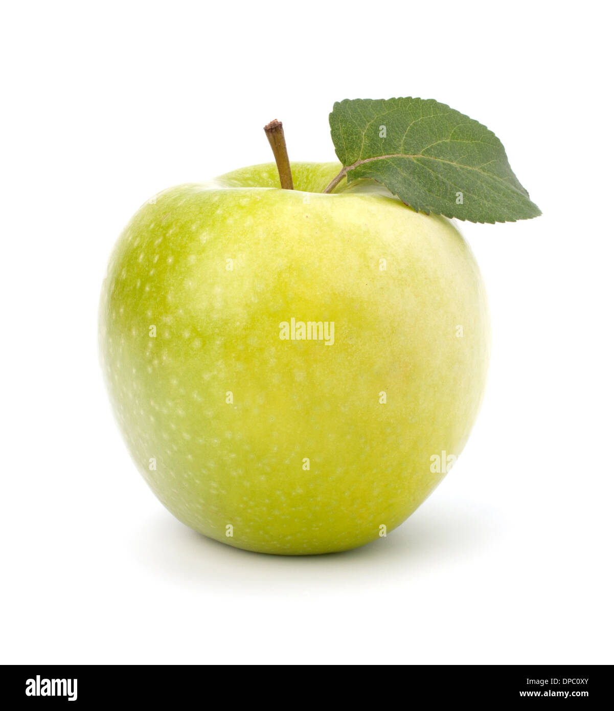 Sweet green apple with leaf isolated on white background Stock Photo ...
