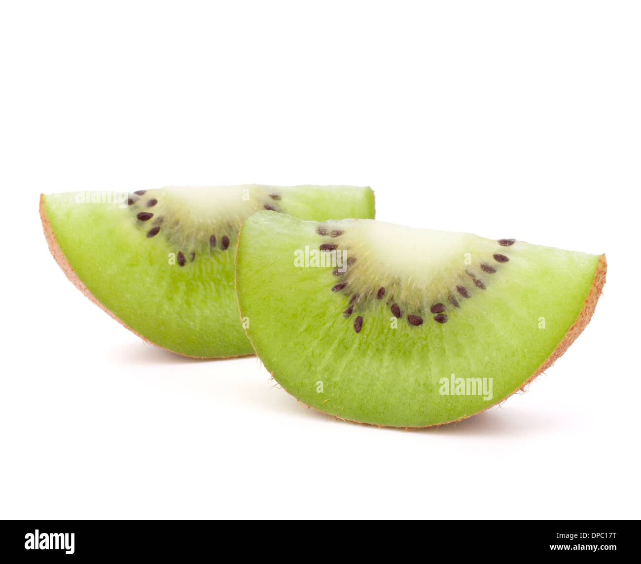 Two kiwi fruit sliced segments isolated on white background cutout ...