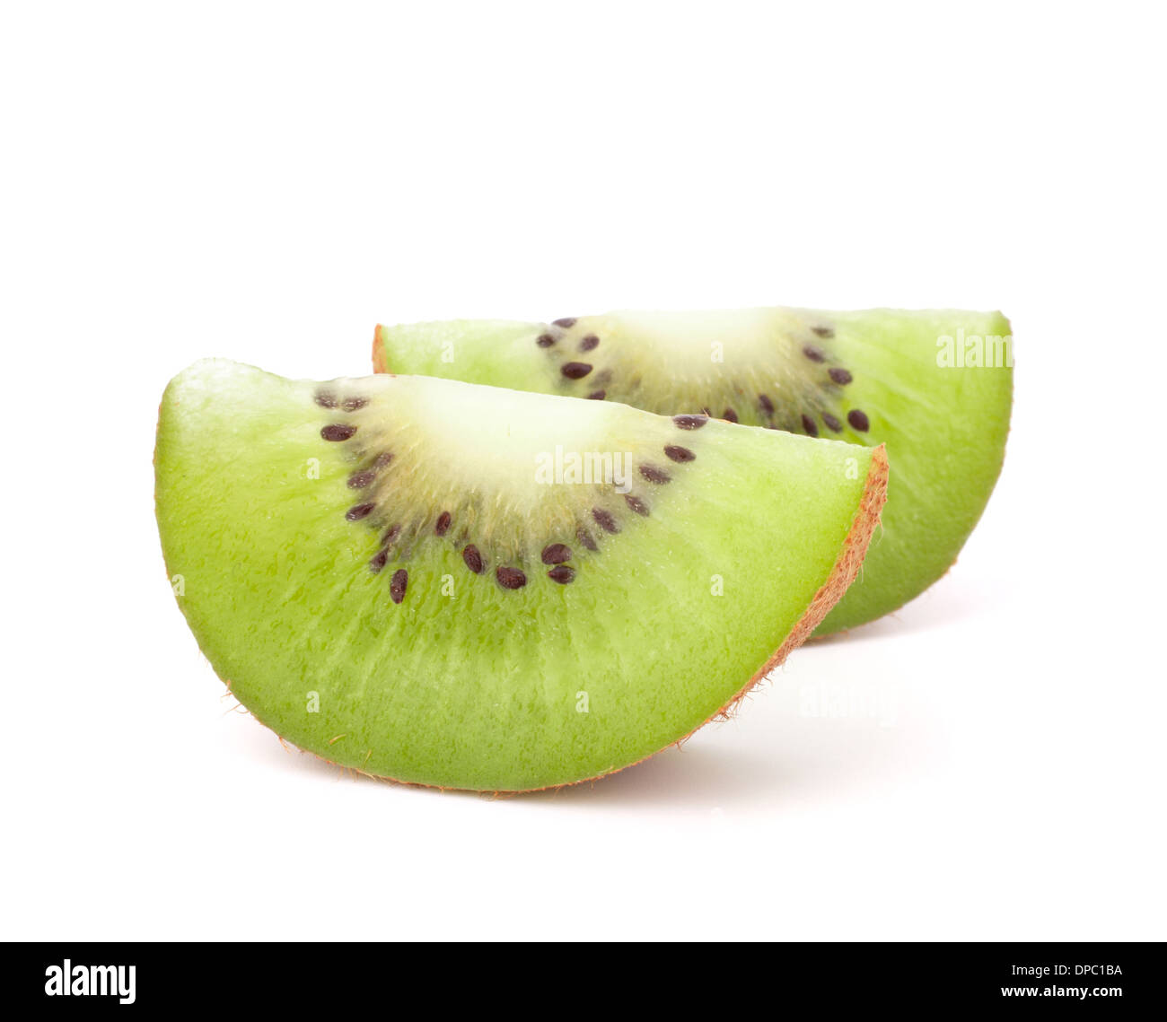 Two kiwi fruit sliced segments isolated on white background cutout ...
