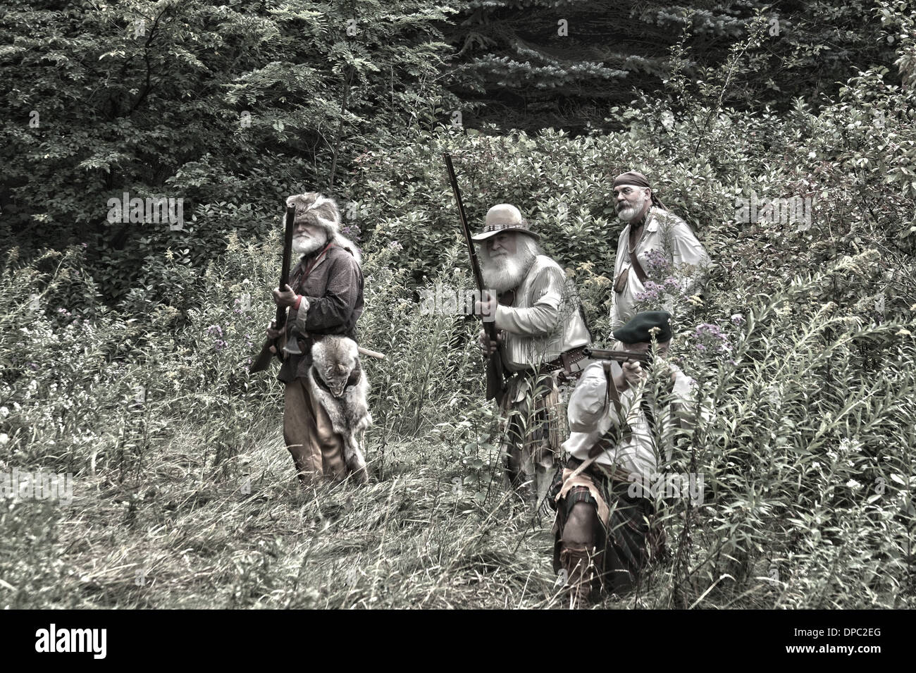 A hunting party in the woods HDR Stock Photo - Alamy
