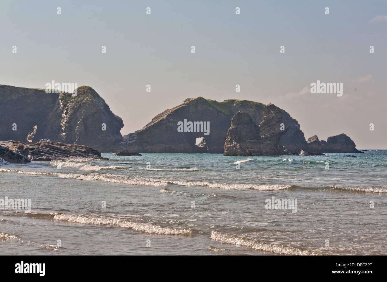 Archive shot September 2009 showing rock arch at Porthcothan Cornwall ...