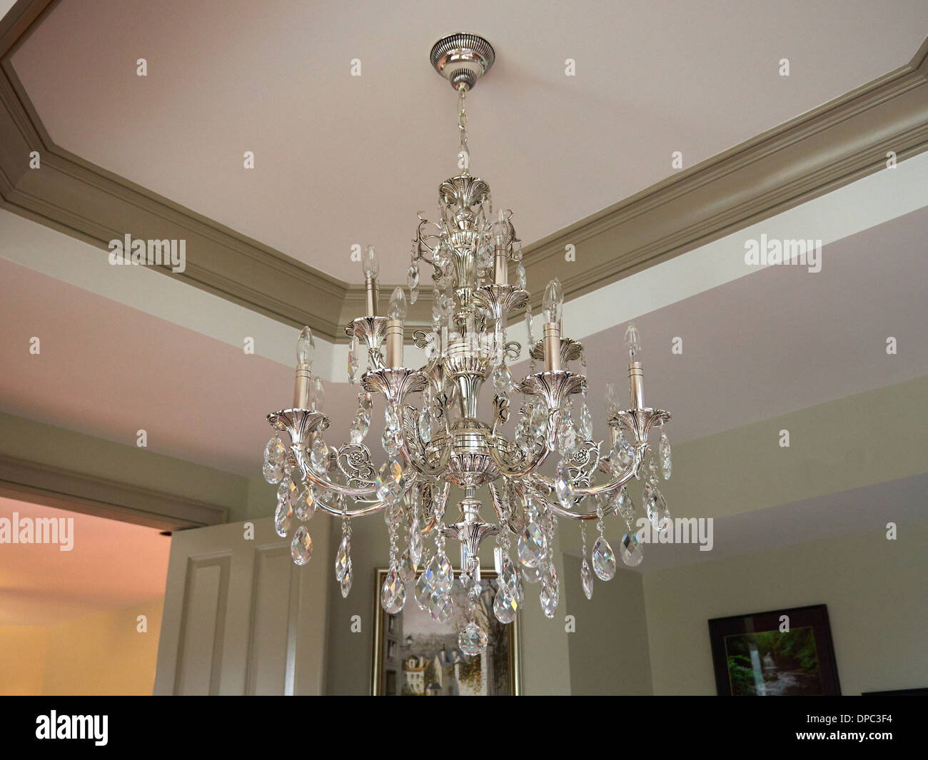Silver and crystal traditional chandelier Stock Photo - Alamy