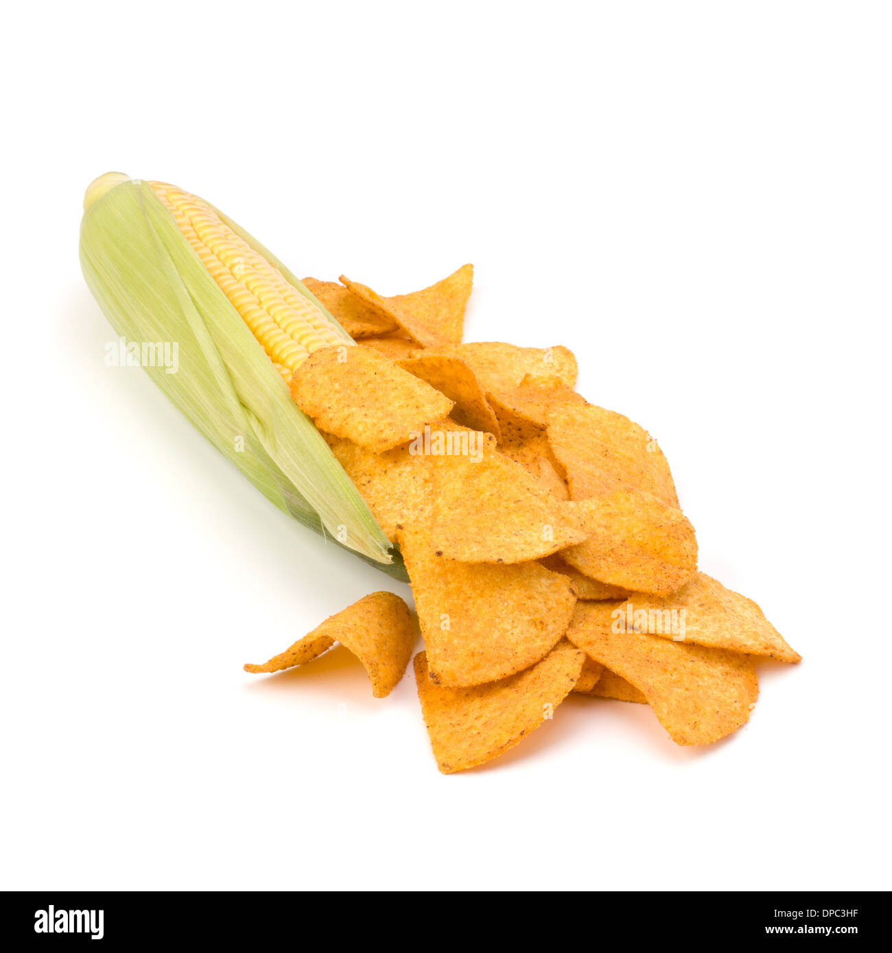 Corn cob and corn chips isolated on white background Stock Photo - Alamy