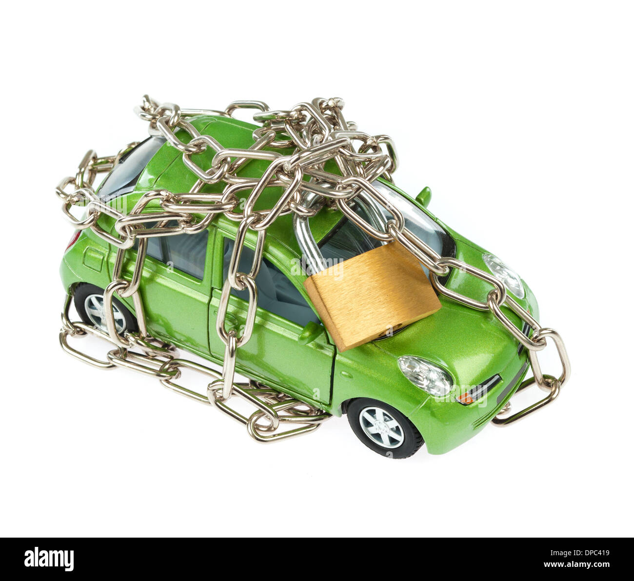 Vehicle security with padlock and chain on white background Stock Photo ...
