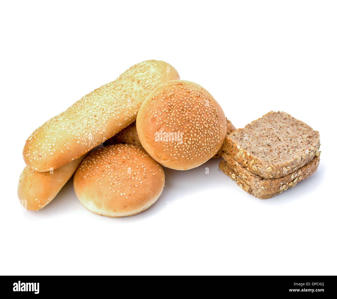Bread loafs and buns variety isolated on white background Stock Photo ...