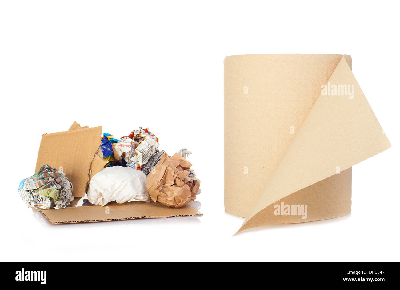 Roll and balls of recycled paper on white background Stock Photo - Alamy