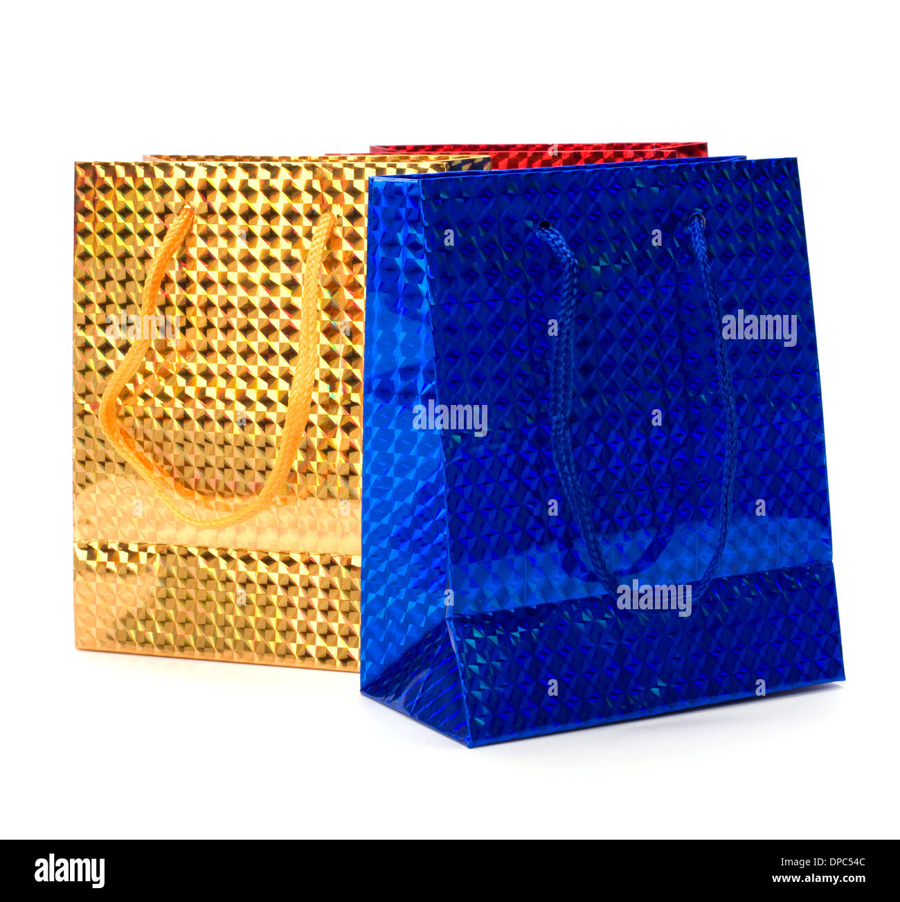 shiny paper gift bags isolated on white background Stock Photo - Alamy