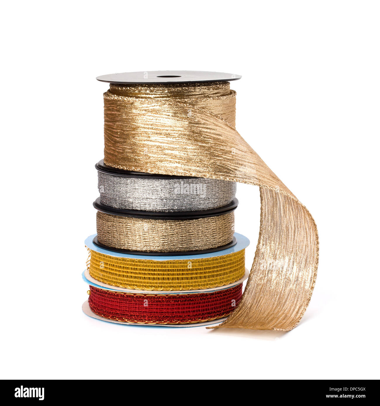Festive ribbons stack isolated on white background Stock Photo - Alamy