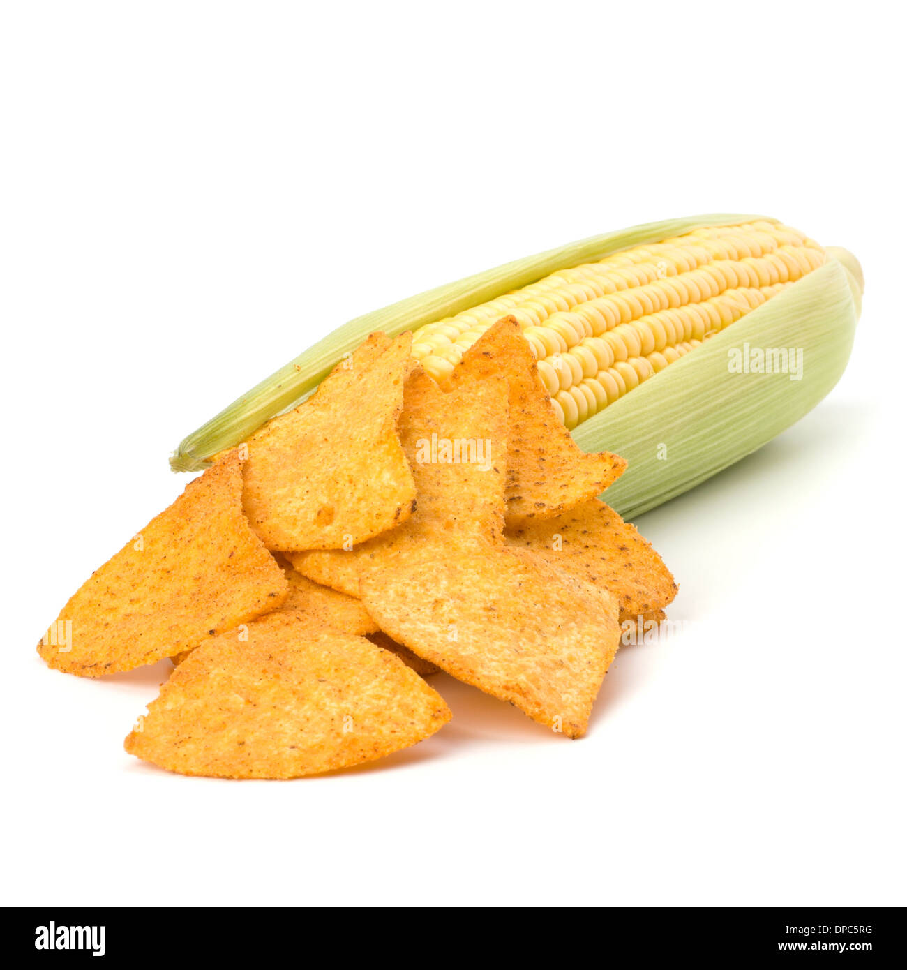 Corn cob and corn chips isolated on white background Stock Photo - Alamy