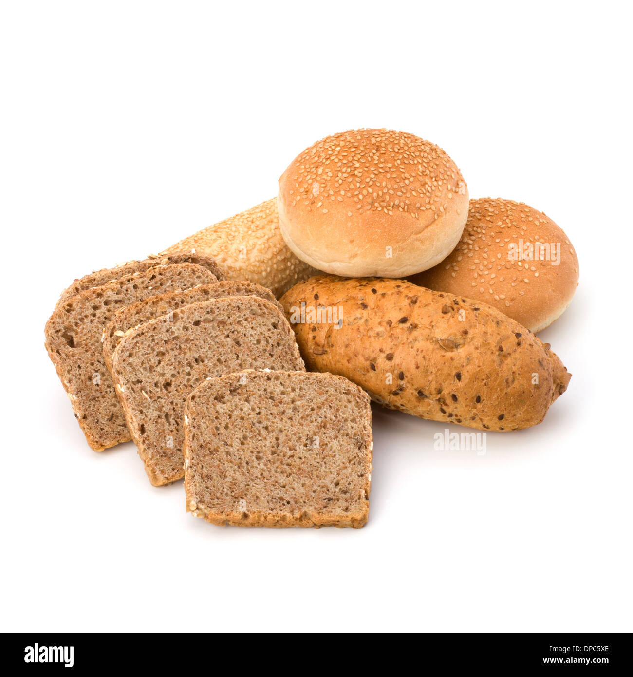 Bread loafs and buns variety isolated on white background Stock Photo ...