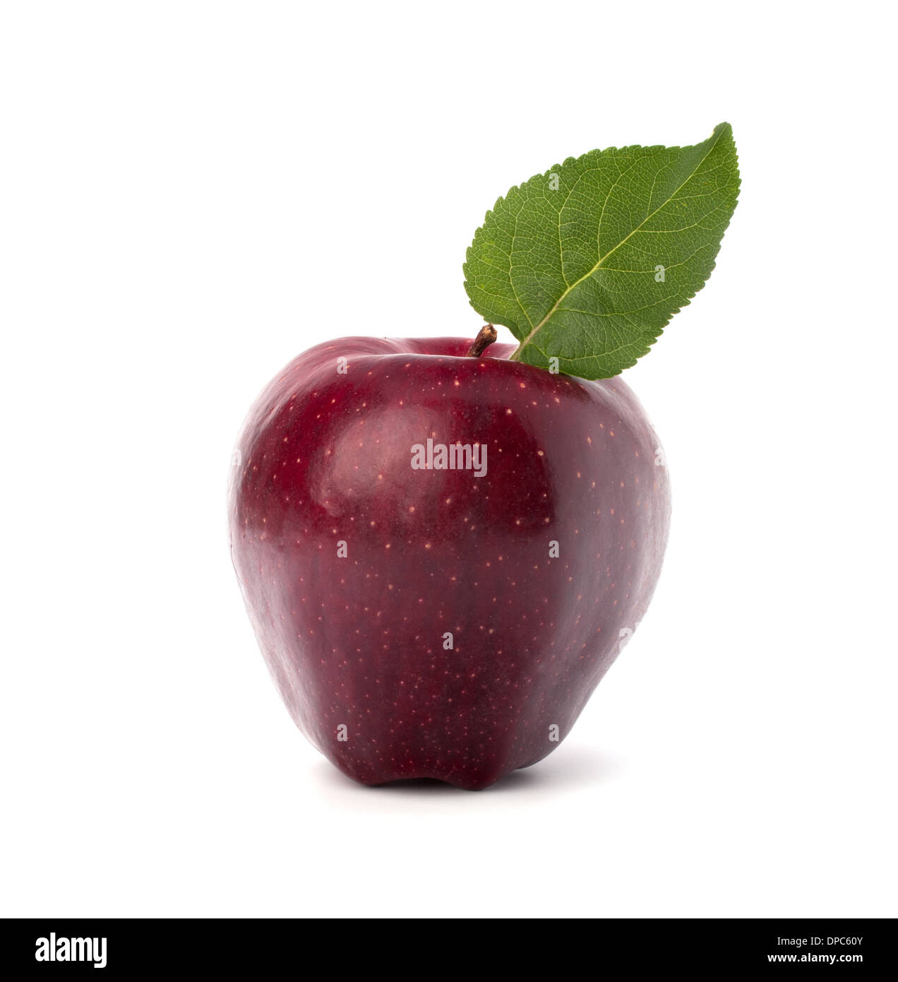 Sweet red apple with green leaf isolated on white background Stock ...