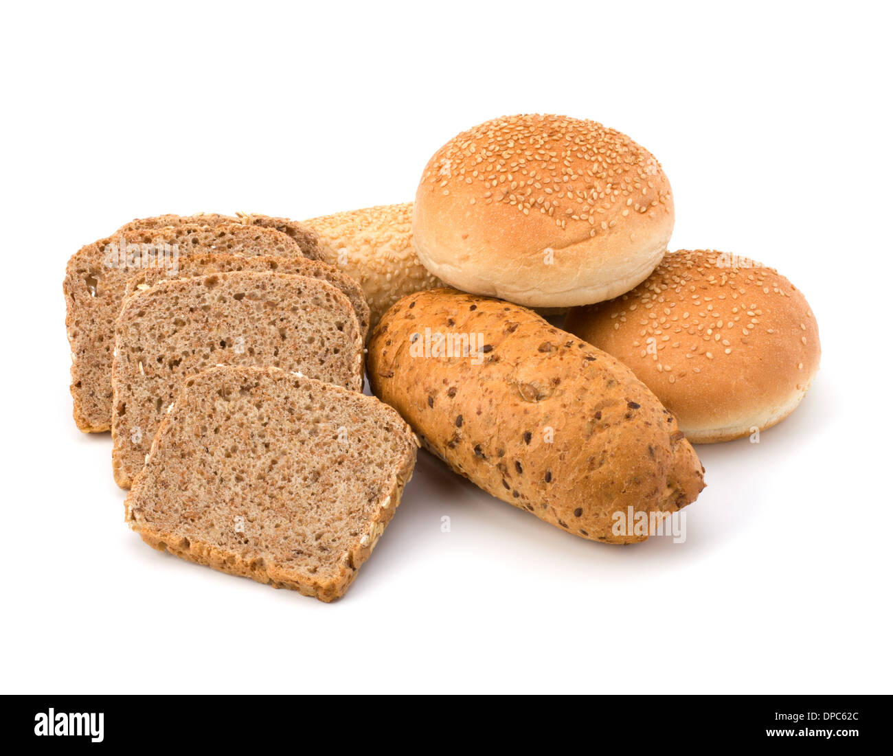 Bread loafs and buns variety isolated on white background Stock Photo ...