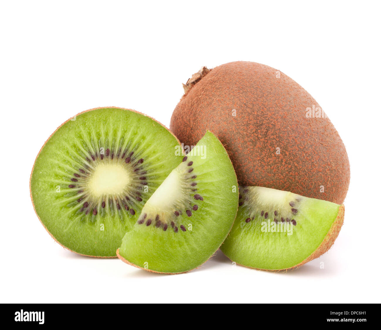 Whole kiwi fruit and his sliced segments isolated on white background ...