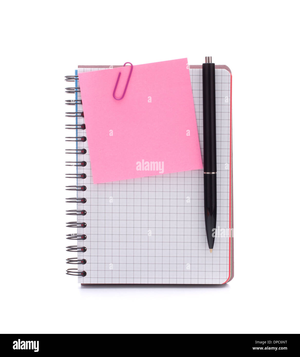 notebook with notice paper and pen isolated on white background cutout ...