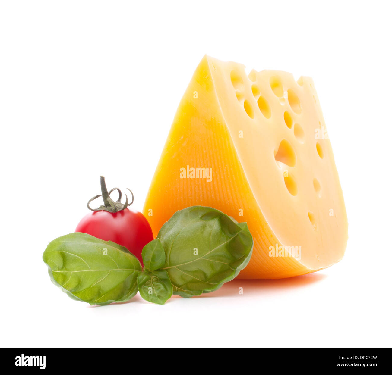 Cheese and basil leaves still life isolated on white background cutout ...