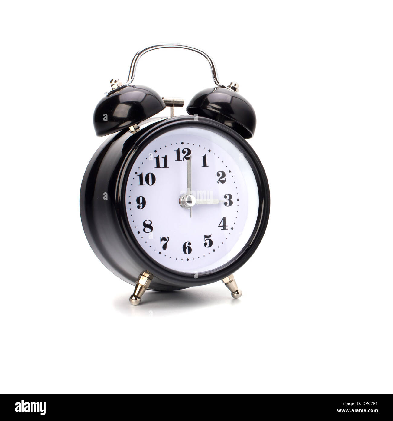 Black alarm clock isolated on white background Stock Photo - Alamy